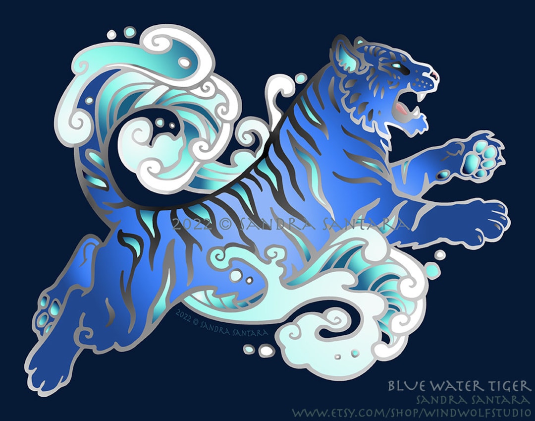 Lunar New Year Blue Water Tiger Astrology Asian Zodiac Archival Print ...