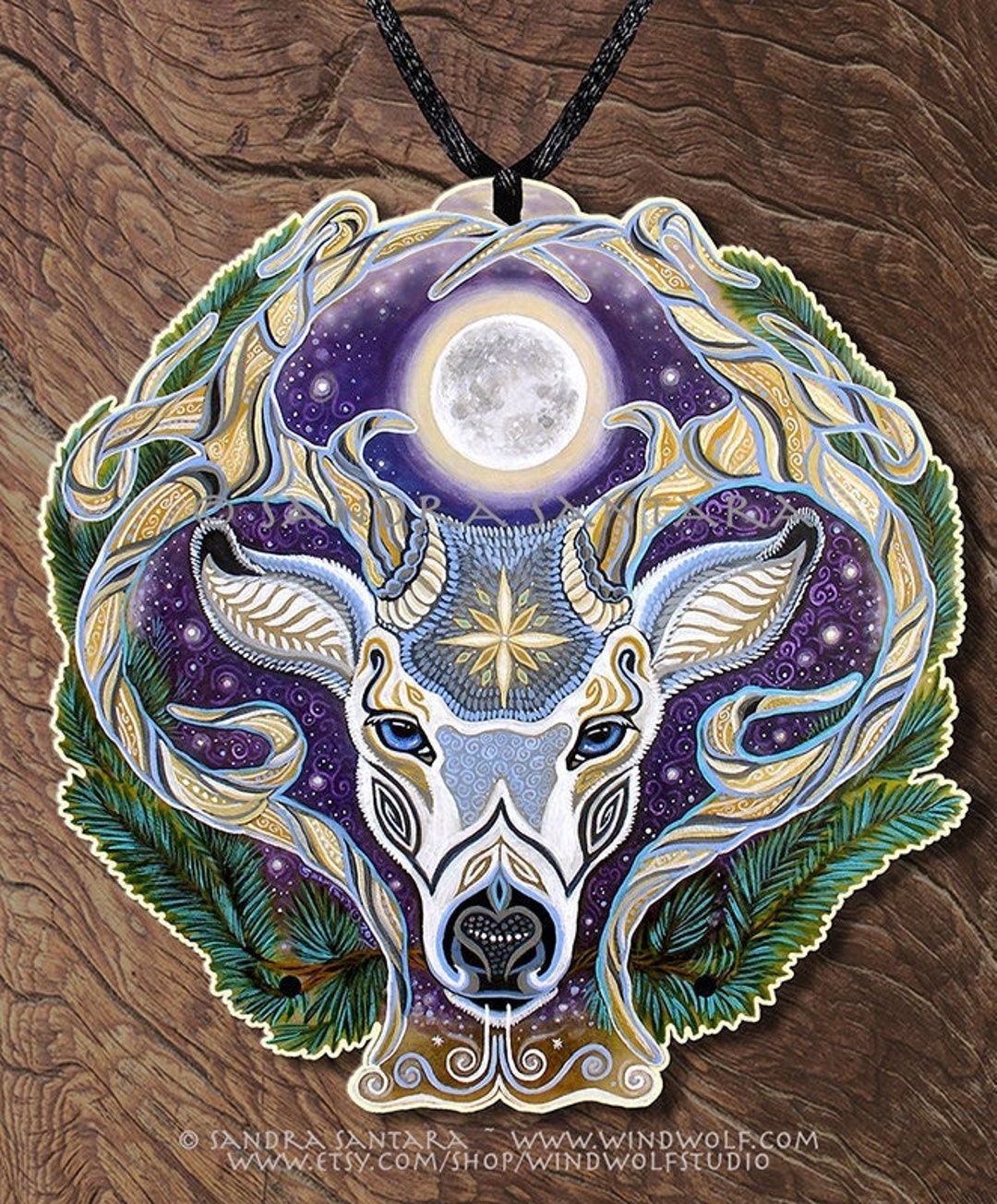 Winter Solstice Stag Deer Reindeer Animal Spirit Printed Wood Decorated ...