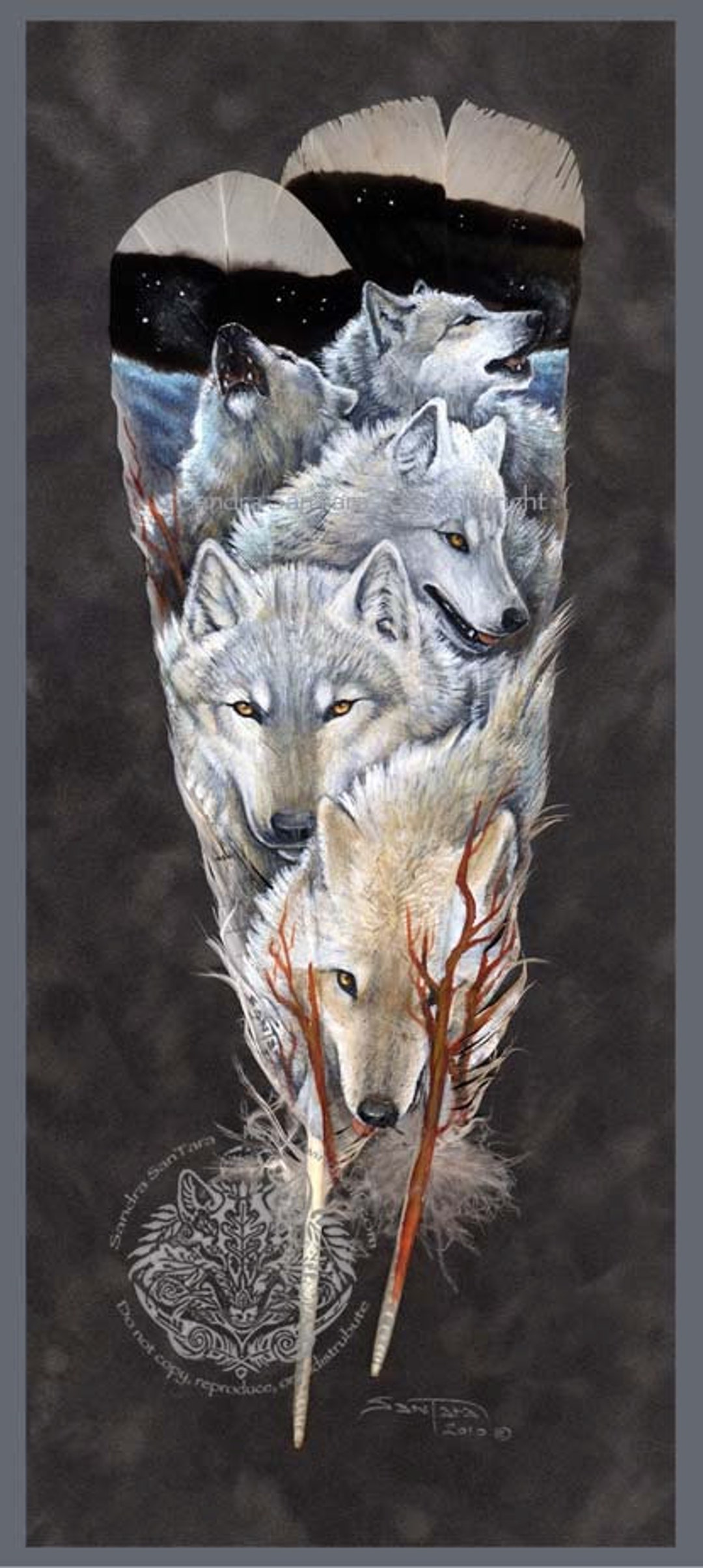 Arctic Wolf Pack Wildlife Art Painted Feather Print - Etsy
