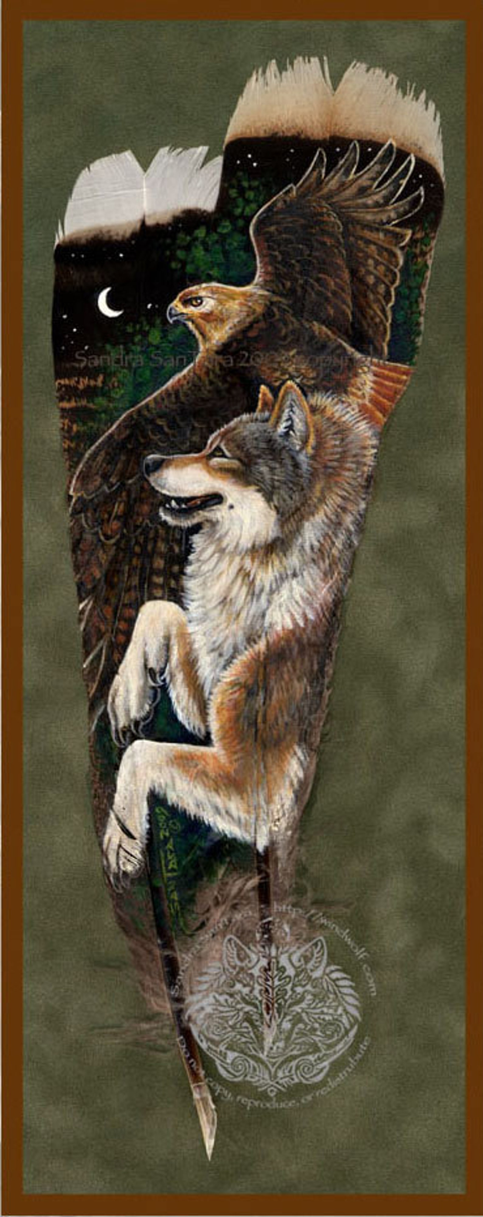 Red Tailed Hawk and Wolf Wildlife Art Painted Feather Print - Etsy
