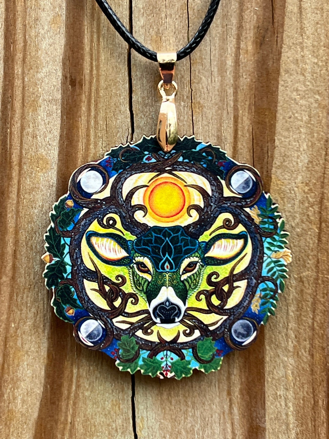 Green Stag Cernunnos Pagan Wooden Printed Pendant - Etsy