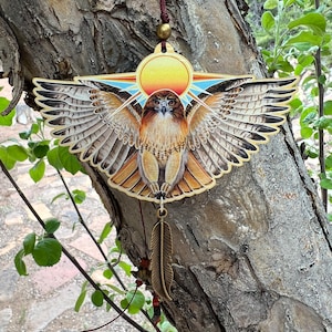 Sun Hawk Red Tailed Hawk Animal Spirit Laser Cut Wood Ornament Talisman ...