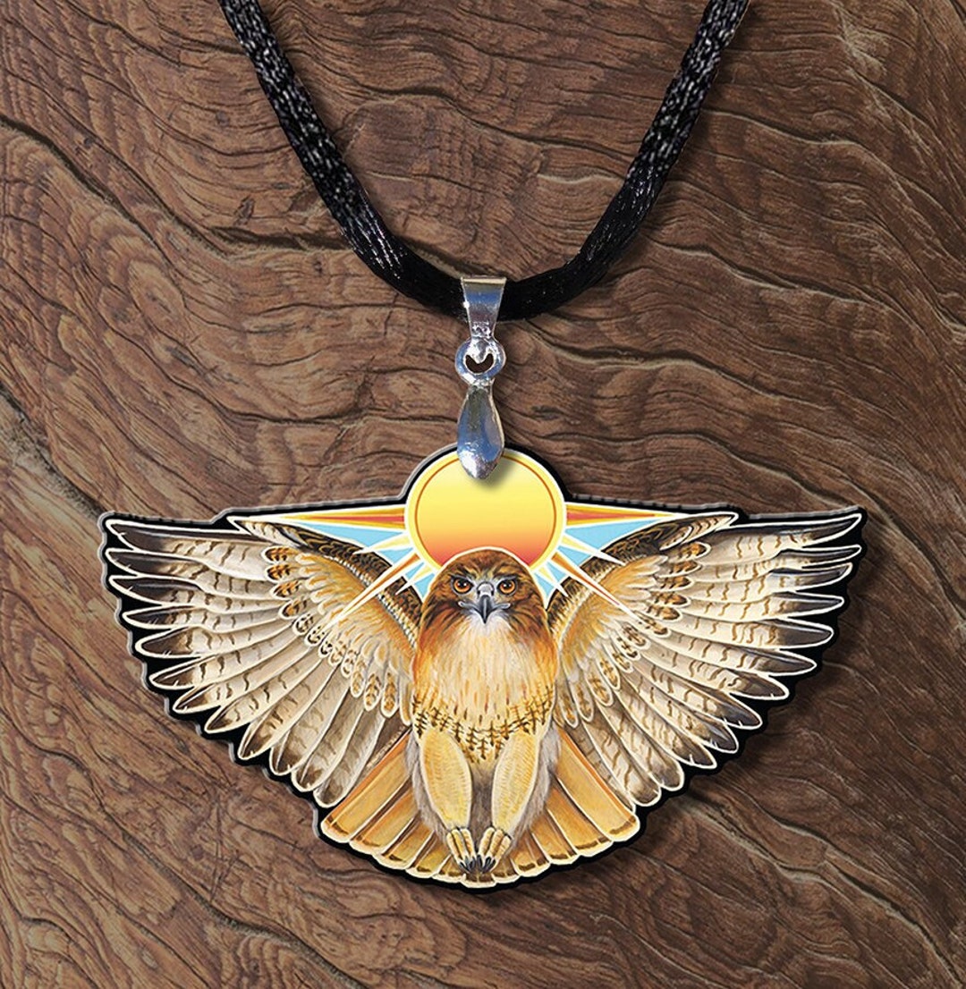 Sun Red Tailed Hawk Wooden Printed Pendant - Etsy