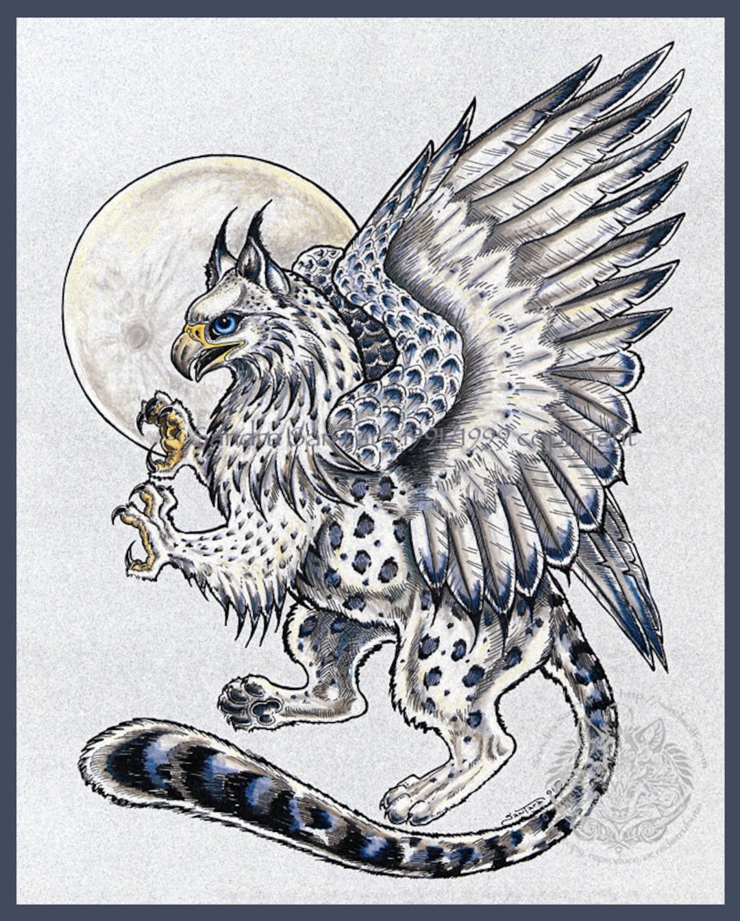 Snow Leopard Falcon Gryphon Griffin Fantasy Print - Etsy