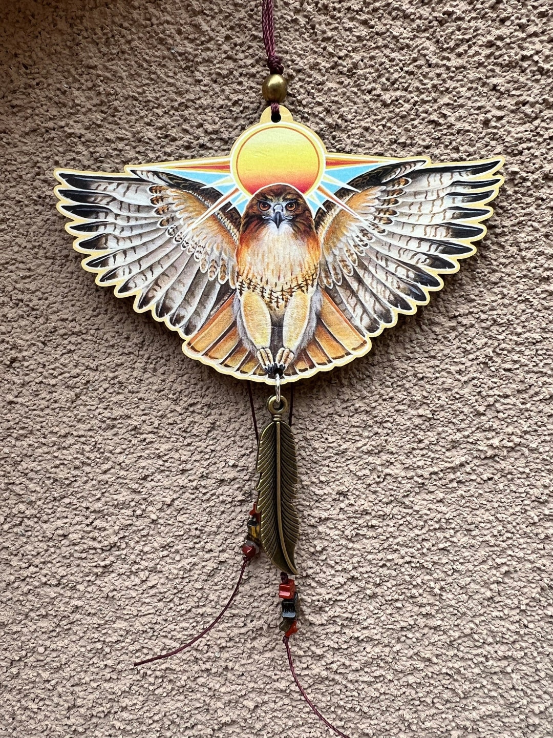 Sun Hawk Red Tailed Hawk Animal Spirit Laser Cut Wood Ornament Talisman ...