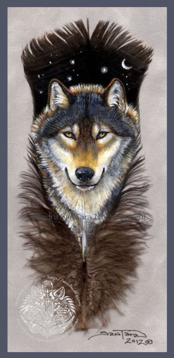 Wolf Guardian Wildlife Art Painted Feather Print | Etsy