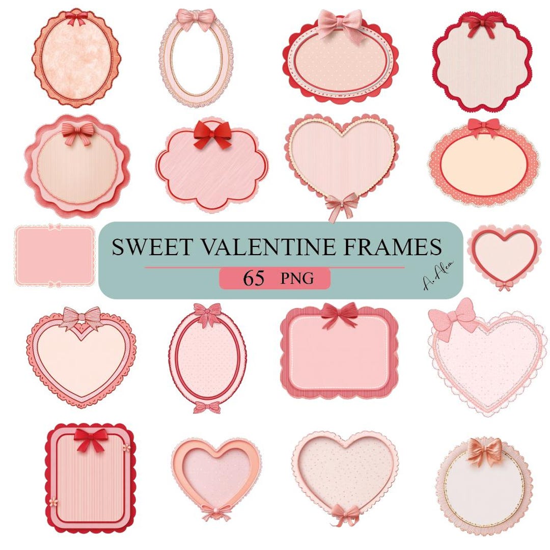 Valentine Frames Clipart – Lace & Bow Pink Frame Set (digital Download ...