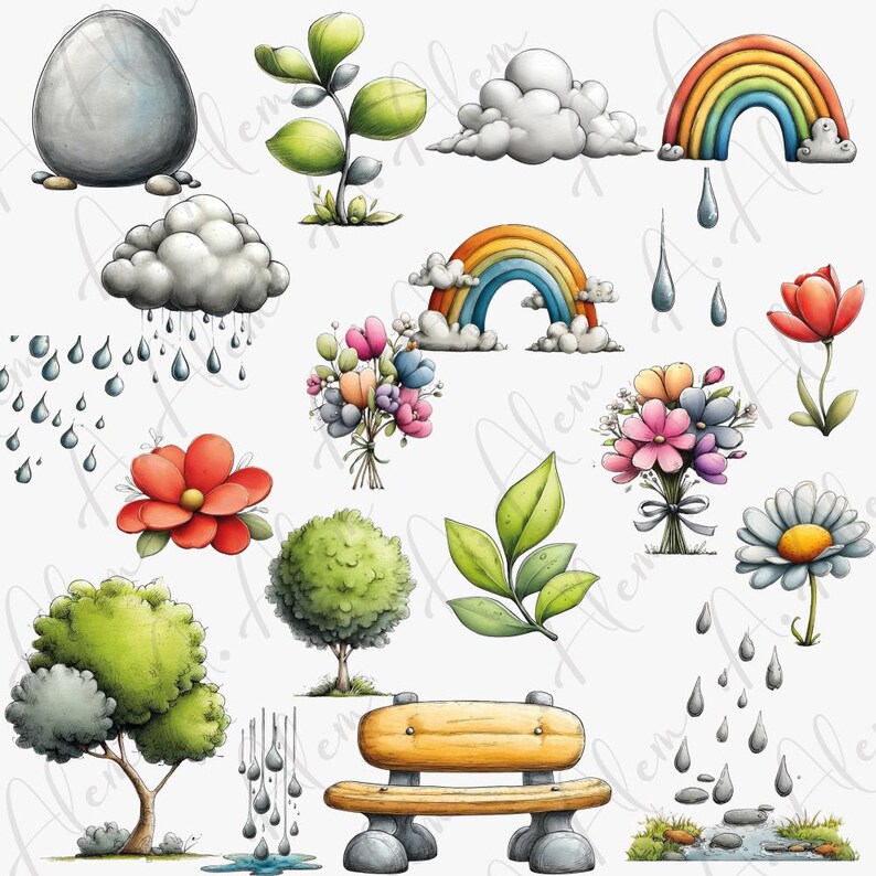 Rainy Day Animals Clipart, Watercolor Kids Illustration, Nursery Decor ...