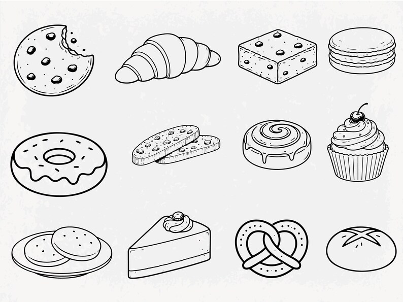 Cafe Bakery Line Art SVG Bundle, Coffee Shop Dessert Clipart (75 ...