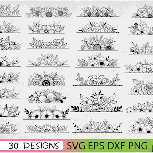 Floral Border SVG: Flower Monogram Cut Files - Etsy