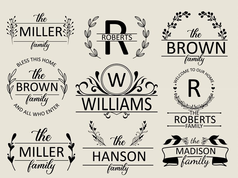 Family Name SVG Bundle: Floral Frame, Wedding Monogram (digital Files ...
