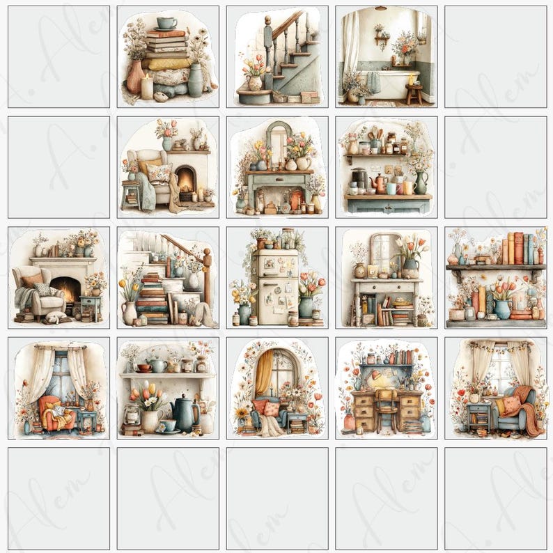 Cozy Home Clipart Bundle, Rustic Interior PNG Set, Cottagecore Decor ...