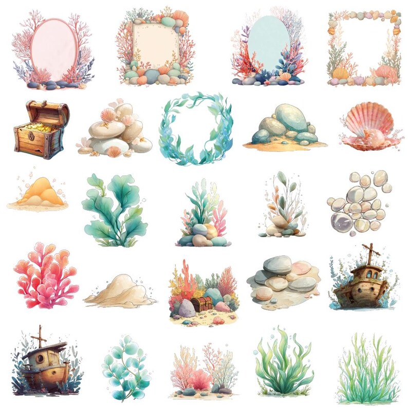 Under the Sea Clipart Bundle | Ocean Animals, Sea Plants, Frames ...