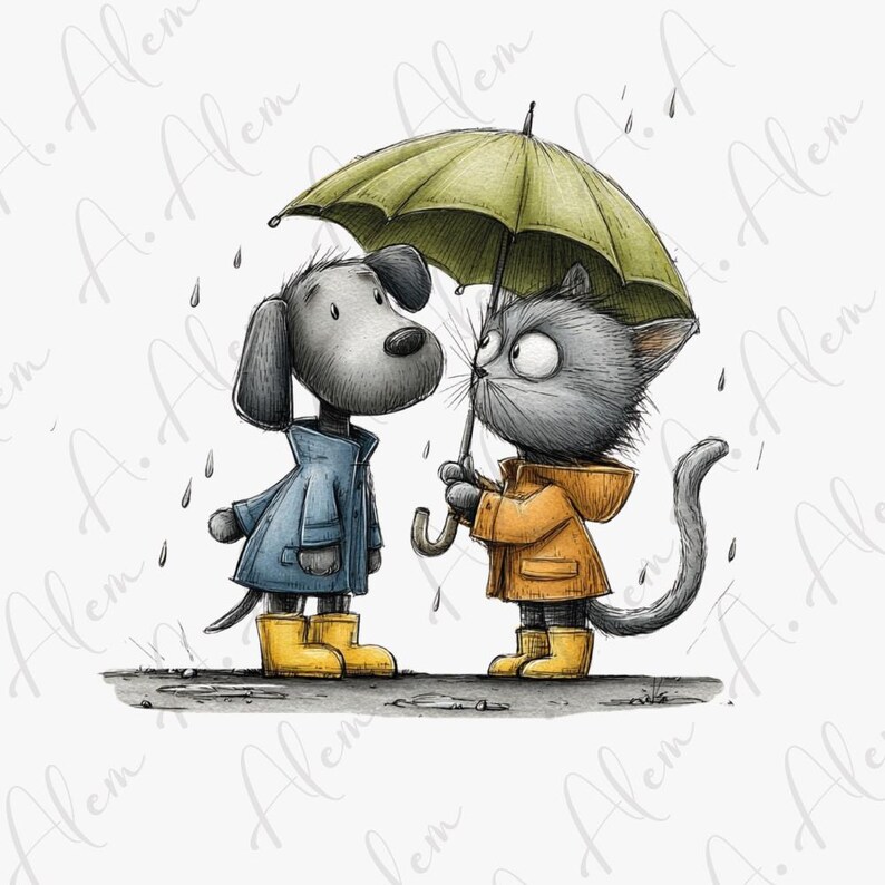 Rainy Day Animals Clipart Bundle, Umbrella Animals, Kawaii Nursery Art ...