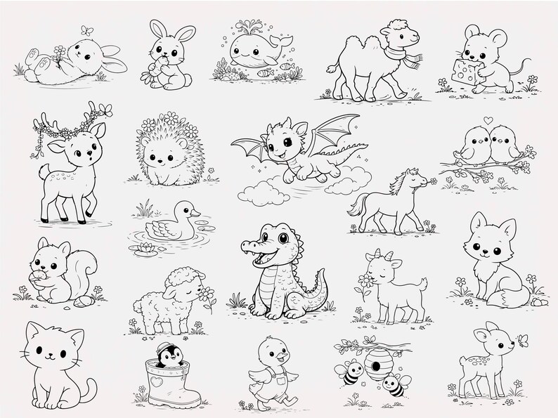 Animal Coloring Pages Bundle, Woodland Farm SVG PNG (digital Download ...