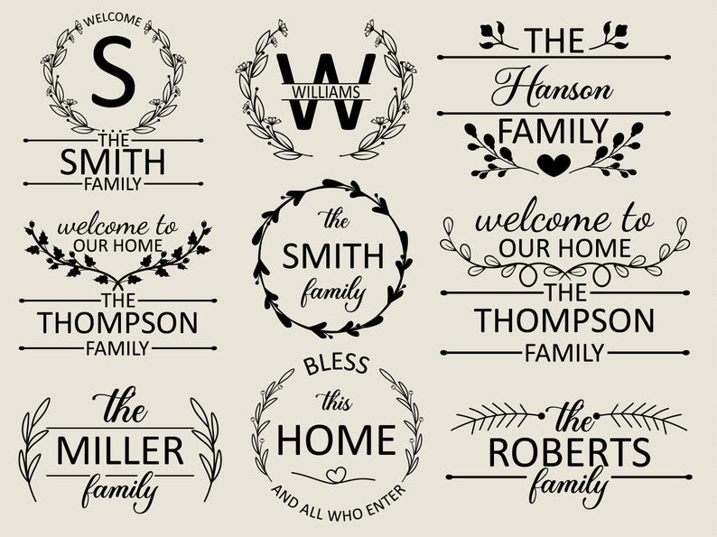 Family Name SVG Bundle: Floral Frame, Wedding Monogram (digital Files ...