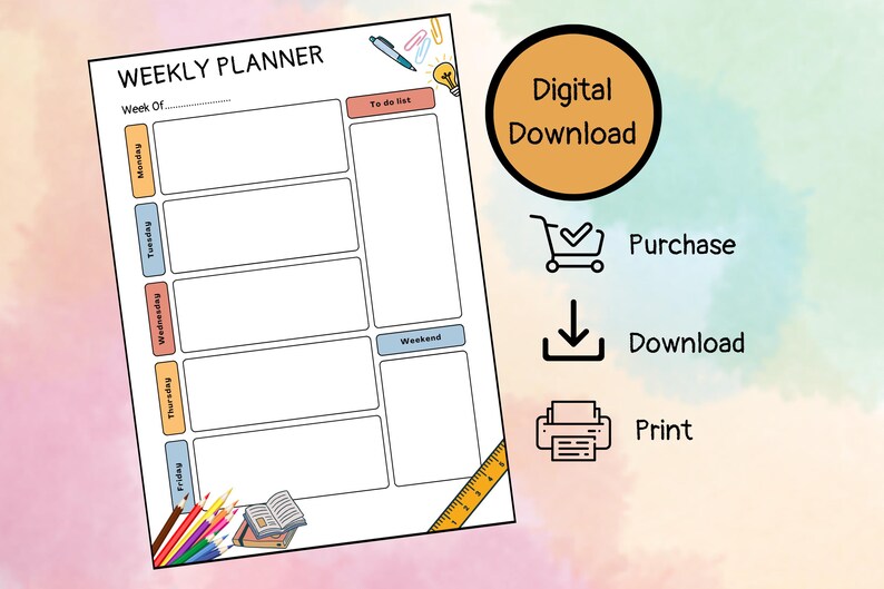 Printable Weekly Planner: Homework & Study Organizer (digital Download ...