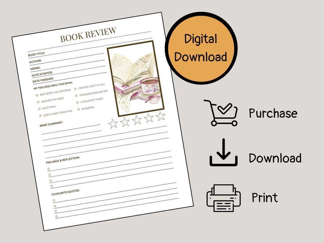 Book Review Template, Digital Download Page, Printable, Reading Log ...