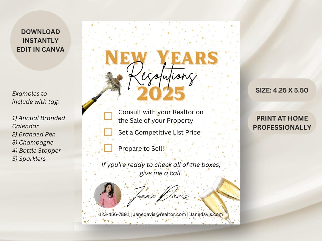 Realtor New Year Resolution Tag: Client Gift Marketing (canva Editable ...