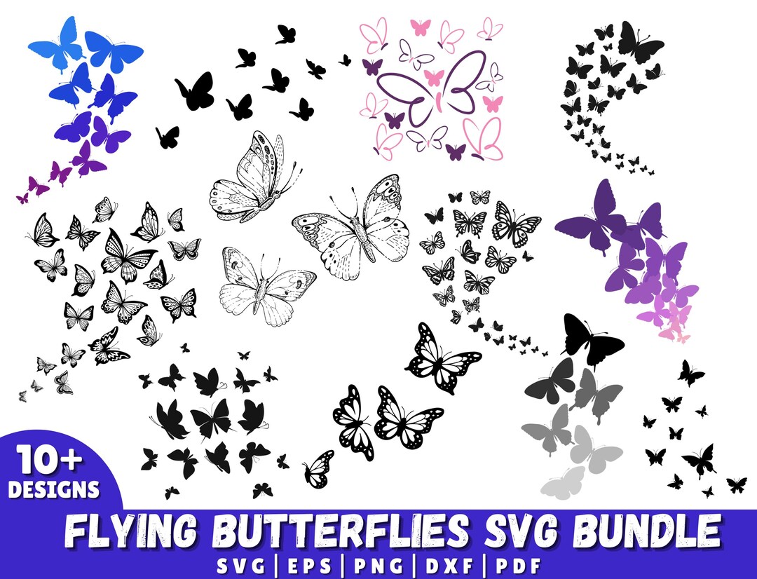 Flying Butterflies SVG Bundle Butterfly Swarm Cut File, Flutter Clipart ...