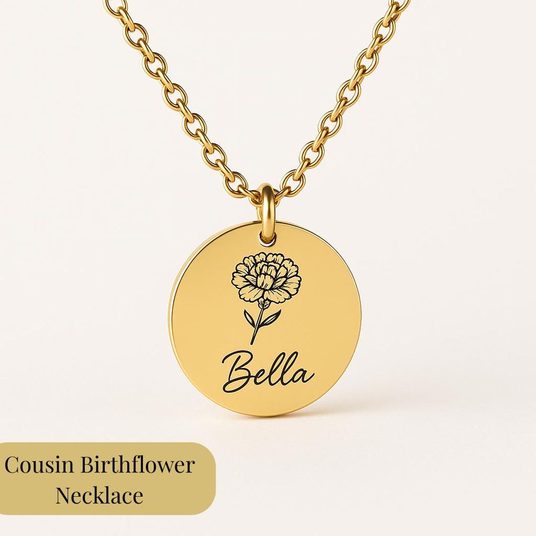 Cousin Birth Flower Necklace – Thoughtful Personalised Name Pendant ...