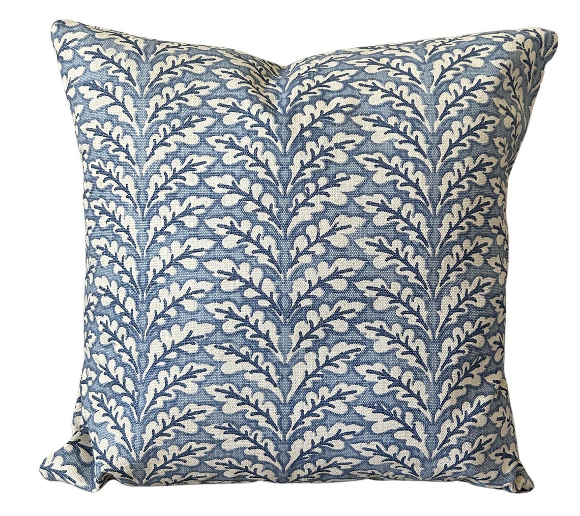 Blue Pillow Covers Cream Natural Throw Pillow Designer Fabric Leaf ...