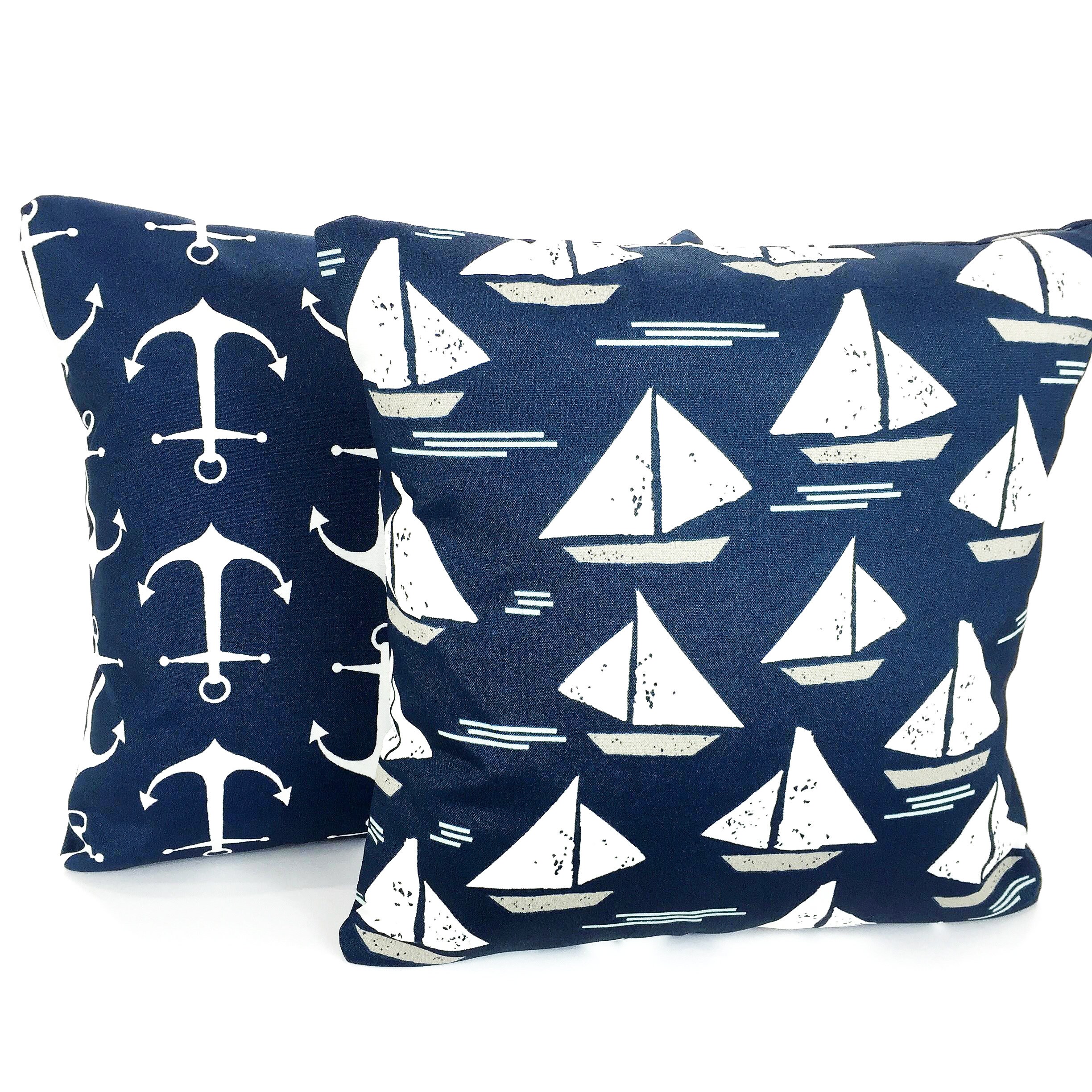 OUTDOOR Navy Pillow Covers Beach Decor Throw Pillows Nautical | Etsy