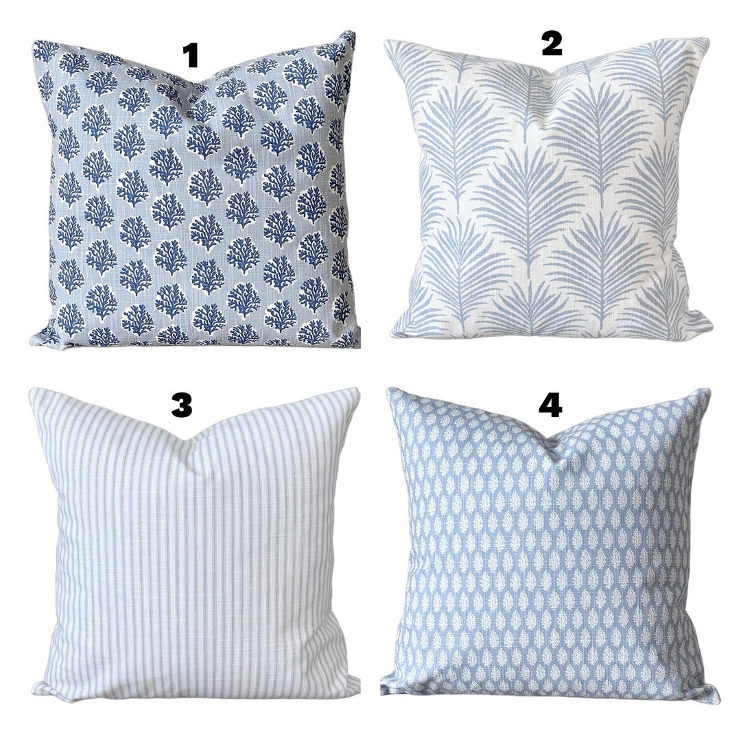 Blue White Pillow Covers Throw Pillows Pastel Blue Light Blue Couch Bed ...