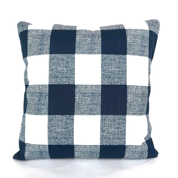 OUTDOOR Navy Blue Buffalo Check Pillow Cover Decorative Throw | Etsy