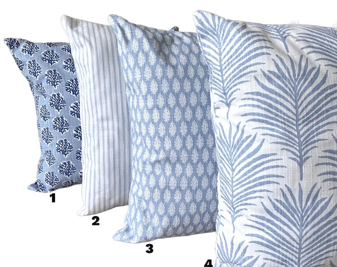 Coastal Blue White Pillow Covers Throw Pillows Pastel Blue Light Blue ...