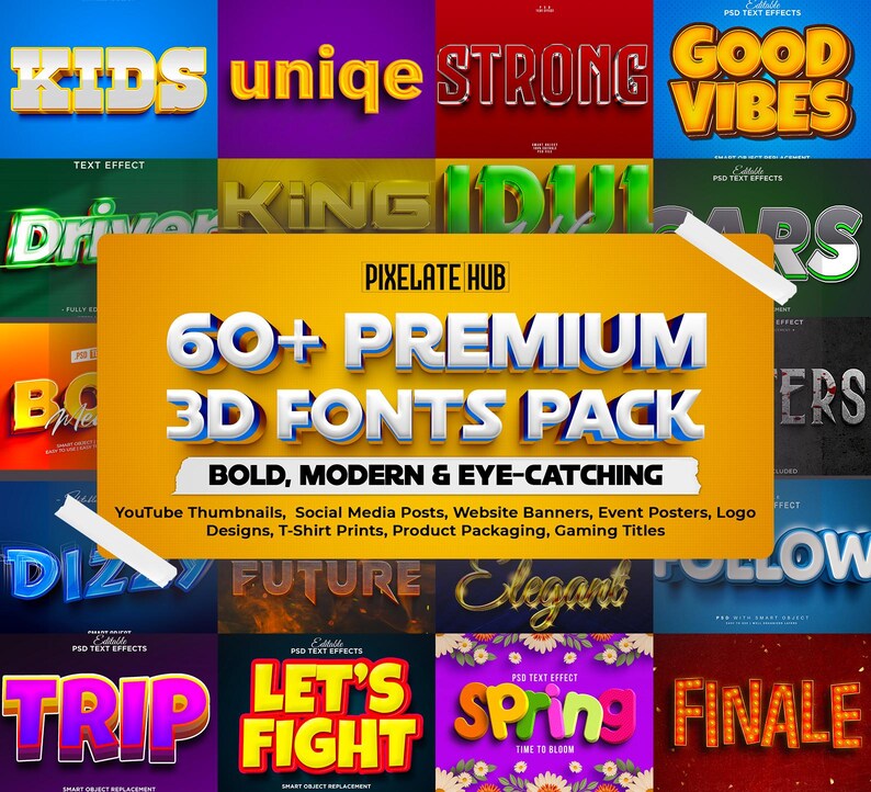 3D Text Effect Photoshop & Bold Fancy Font Collection (60+) for ...