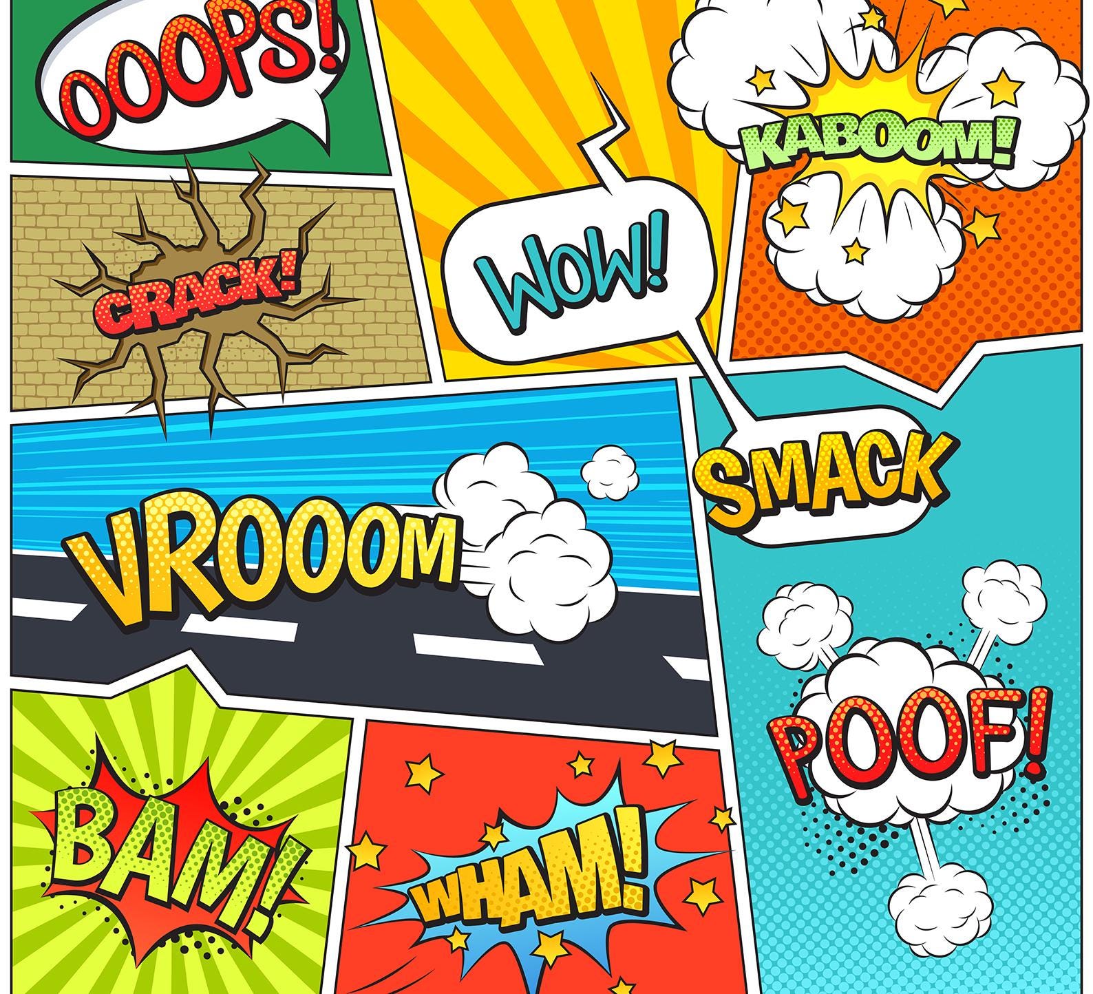40+ Comic Style Action Bubbles SVG & PNG Set - Cartoon Clipart, Speech ...