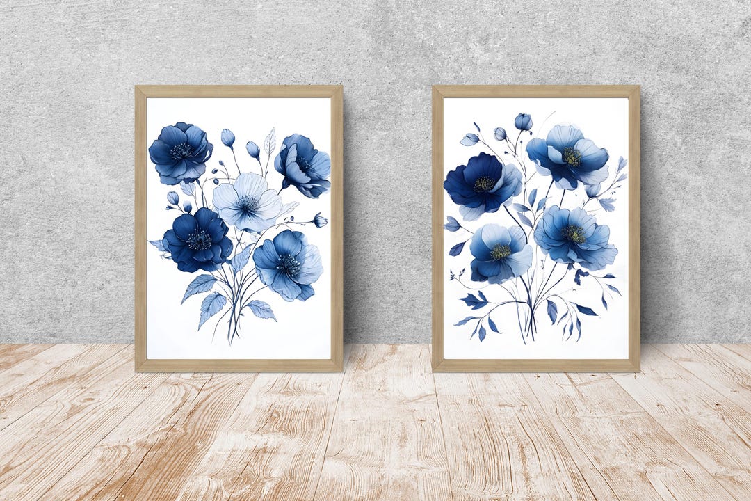 Blue Flower Digital Art, Digital Download, Boho Picture, Home Décor ...