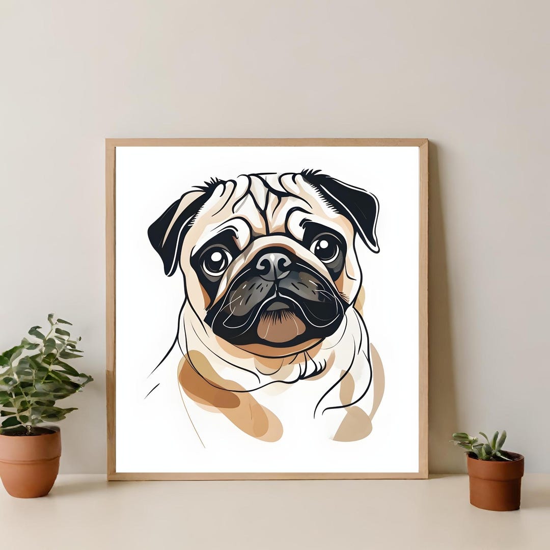 Pug Line Drawing Digital Wall Art, Dog Poster, Dog Lover, Instant ...