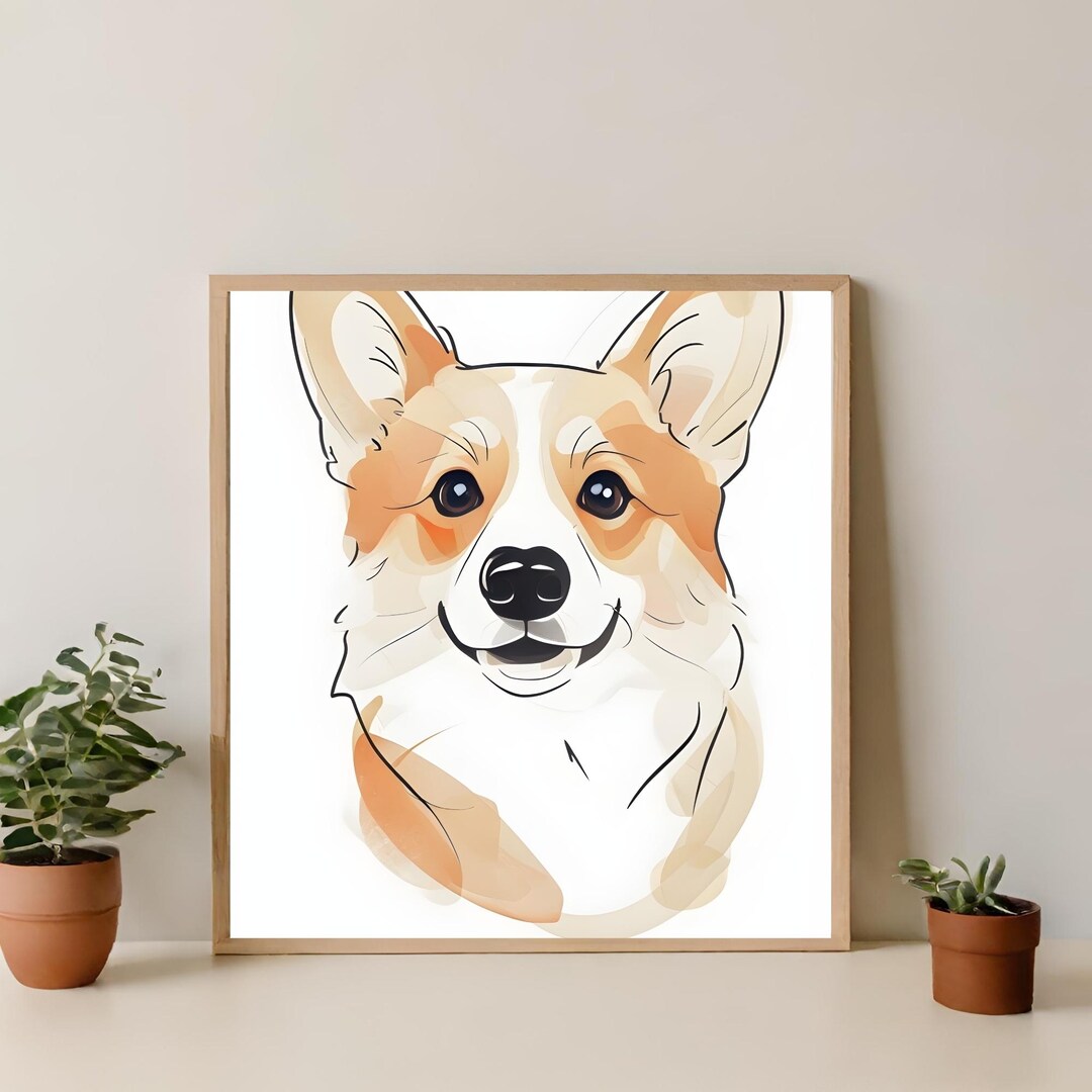 Corgi Line Drawing Digital Art, Dog Poster, Dog Lover, Instant Download ...