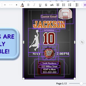 Editable 'basketball' Birthday Invitation Canva Template - Front & Back ...