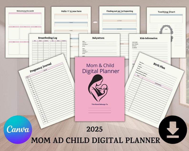 Editable 2025 Mom Planner, 2025 Planner, Mom and Child Calendar, Mom ...