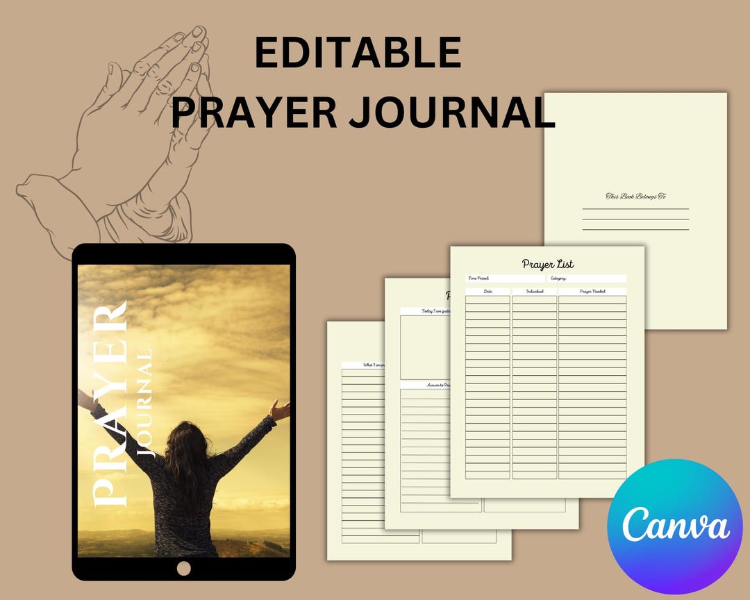 Prayer Journal Printable | Bible Study Guide | Editable Journal ...