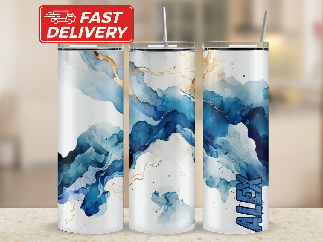 Personalized Blue Marble Tumbler, Custom Name Tumbler, Blue Lover Gift ...