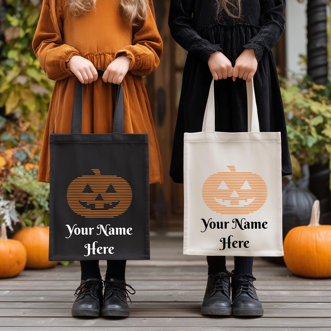 Personalized Halloween Trick or Treat Bag - Custom Name Pumpkin Tote ...