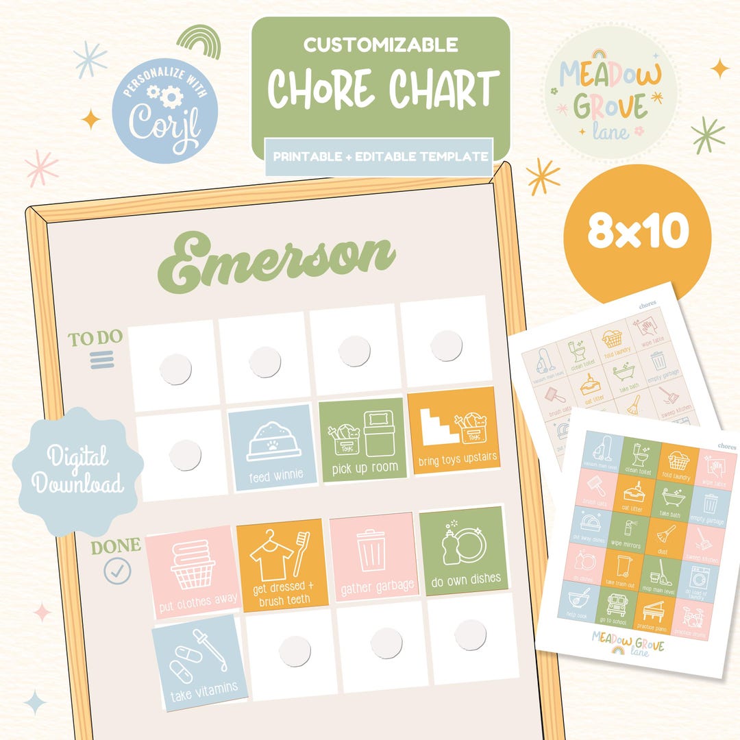 8x10 Customizable Chore Chart & Routine Tracker Built in | Editable ...