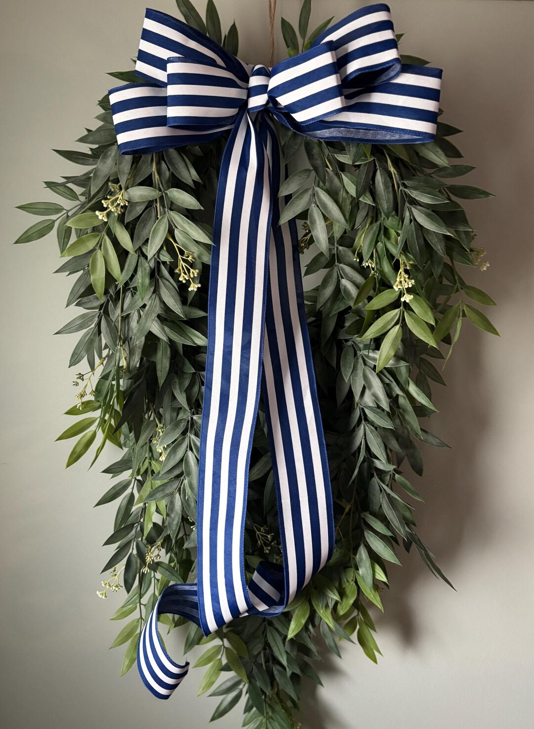 Cascading Greenery Wreath Teardrop Shaped With Faux Greenery. Year ...