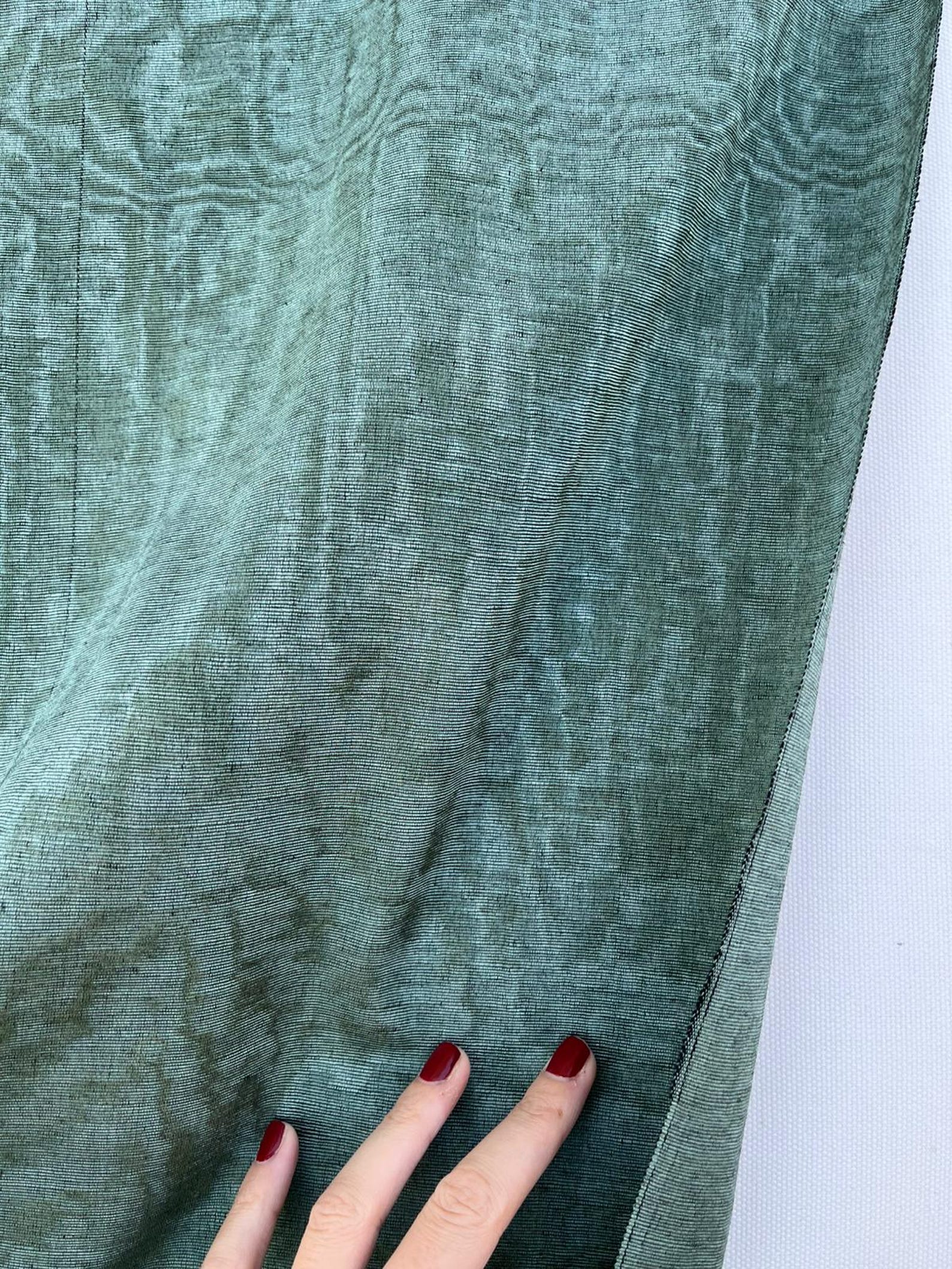 Sage Green Silk Moire Fabric, Organic Cotton Blend, Watermark Pattern ...