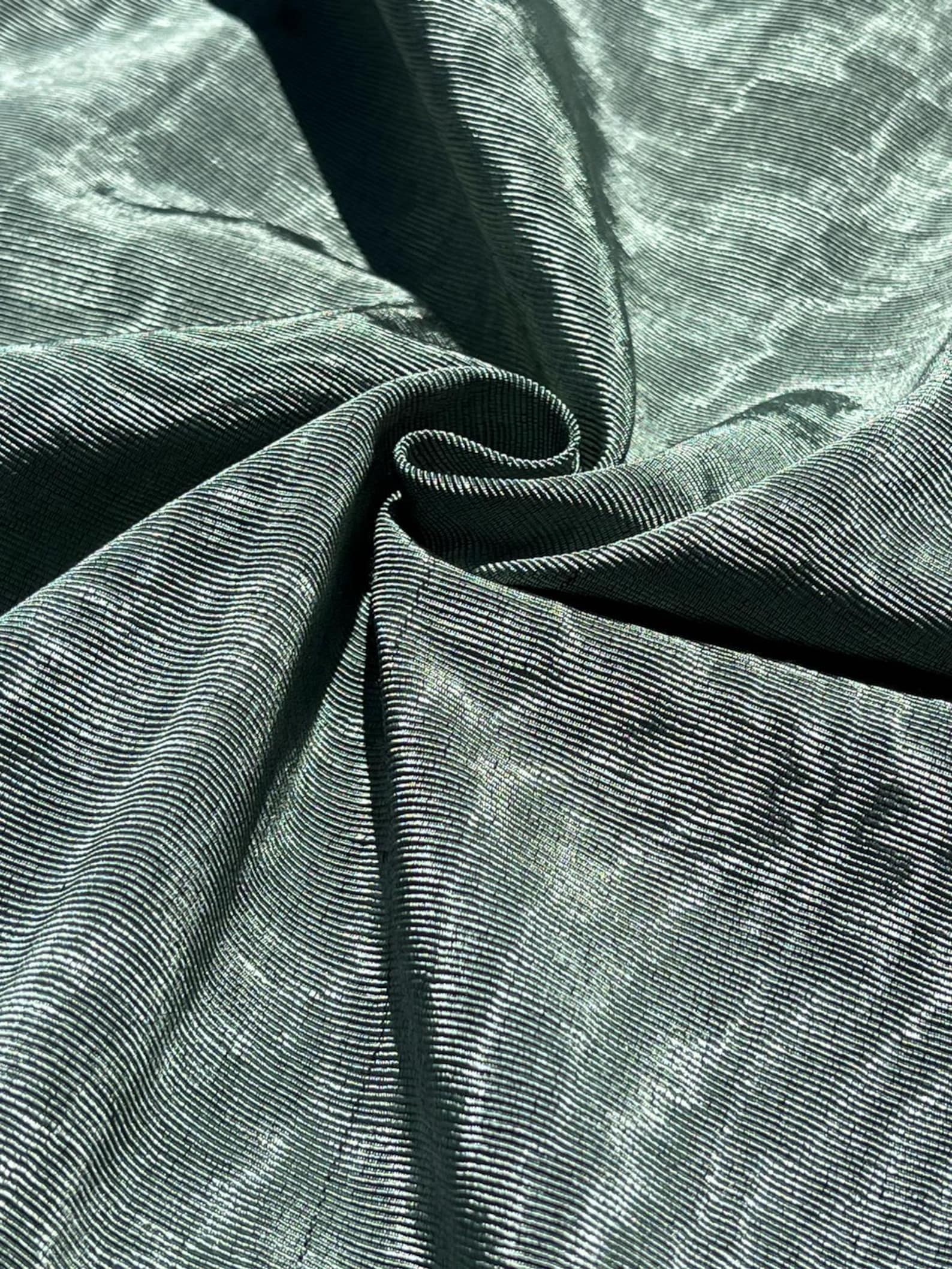 Sage Green Silk Moire Fabric, Organic Cotton Blend, Watermark Pattern ...
