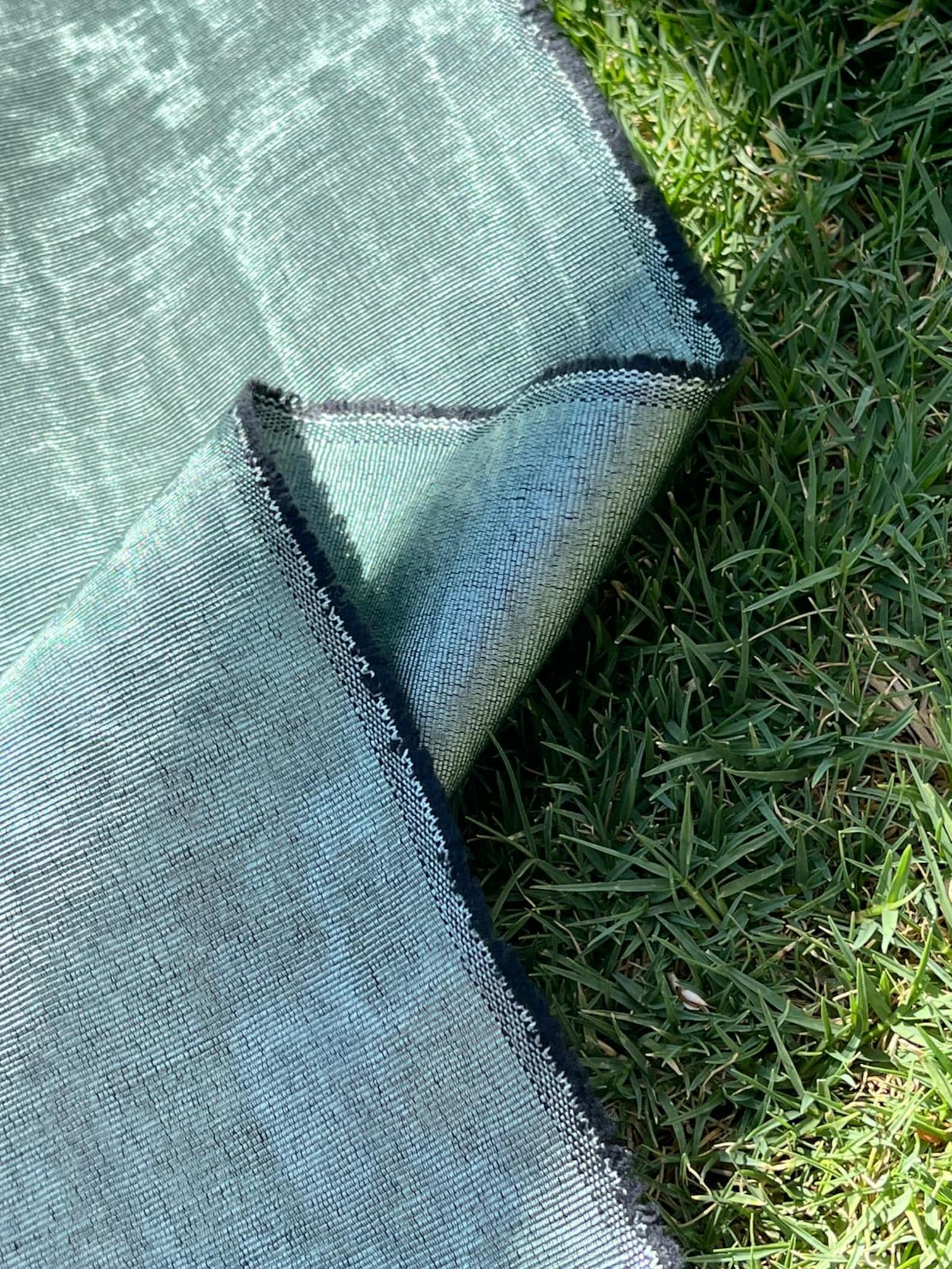 Sage Green Silk Moire Fabric, Organic Cotton Blend, Watermark Pattern ...