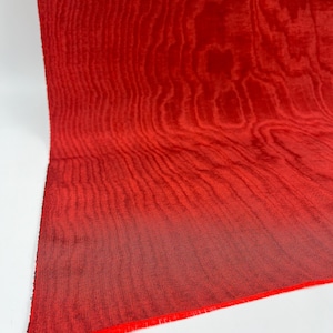 Red Silk Moire Fabric, Watermark Pattern, Designer Textile (19.7