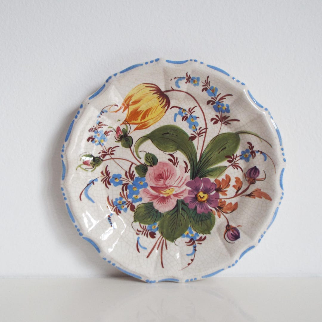 Vintage Handpainted Small Dish, Flower Ceramic Plate, Italian Art ...