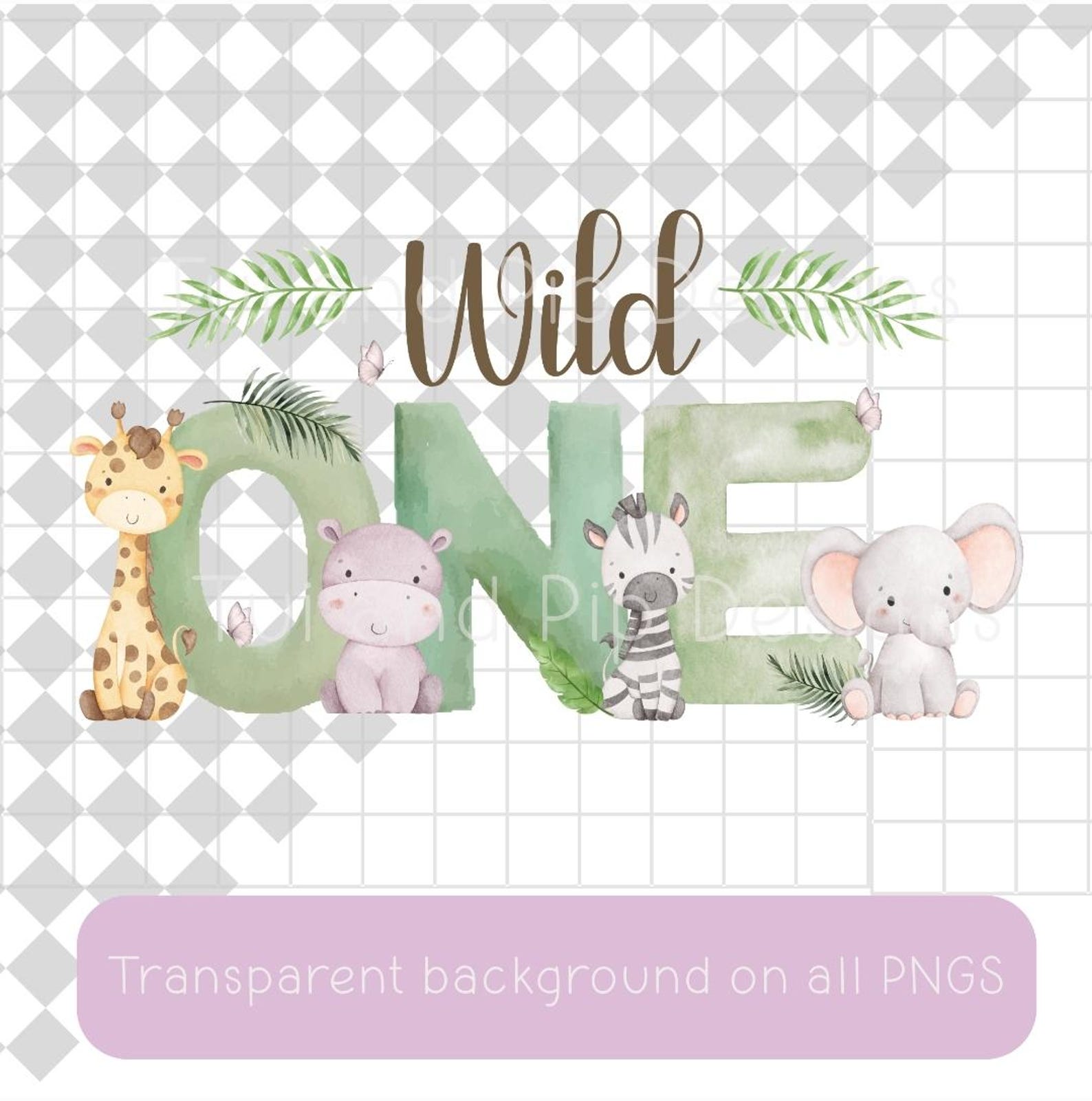 Safari Wild One 1st Birthday PNG: Jungle Animal Clipart (digital ...