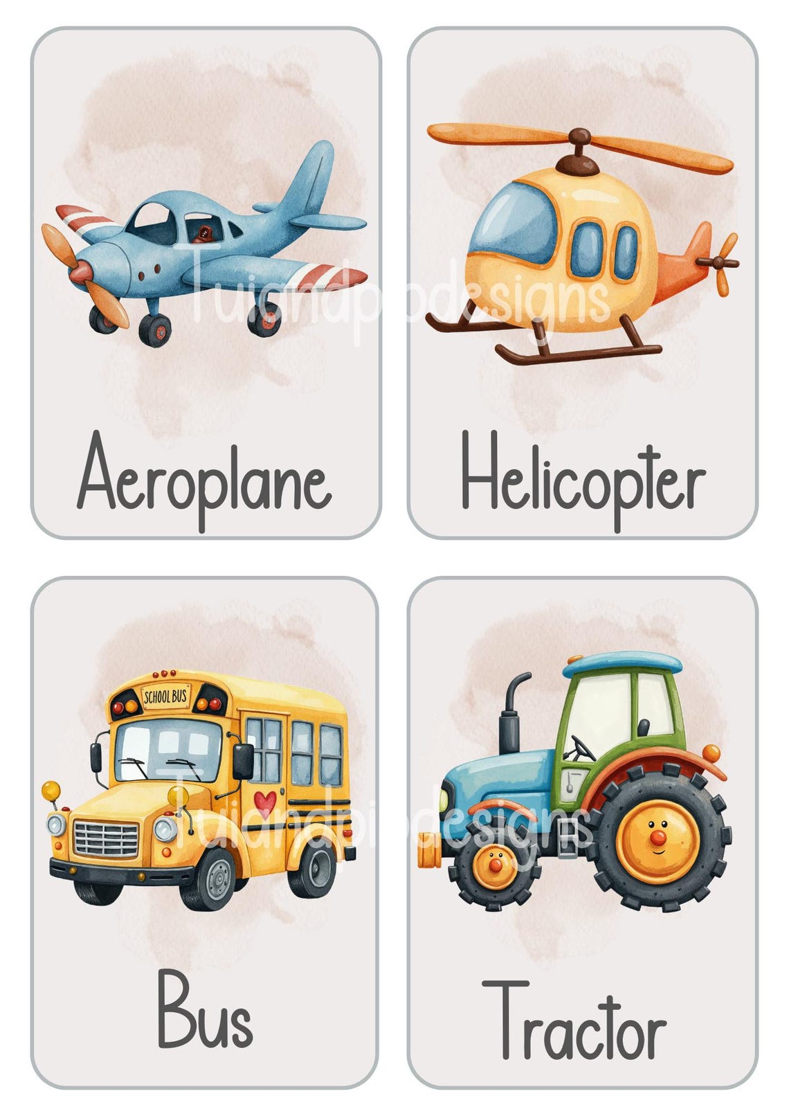Watercolour Transport Flashcards: Kids Learning Resource (digital ...