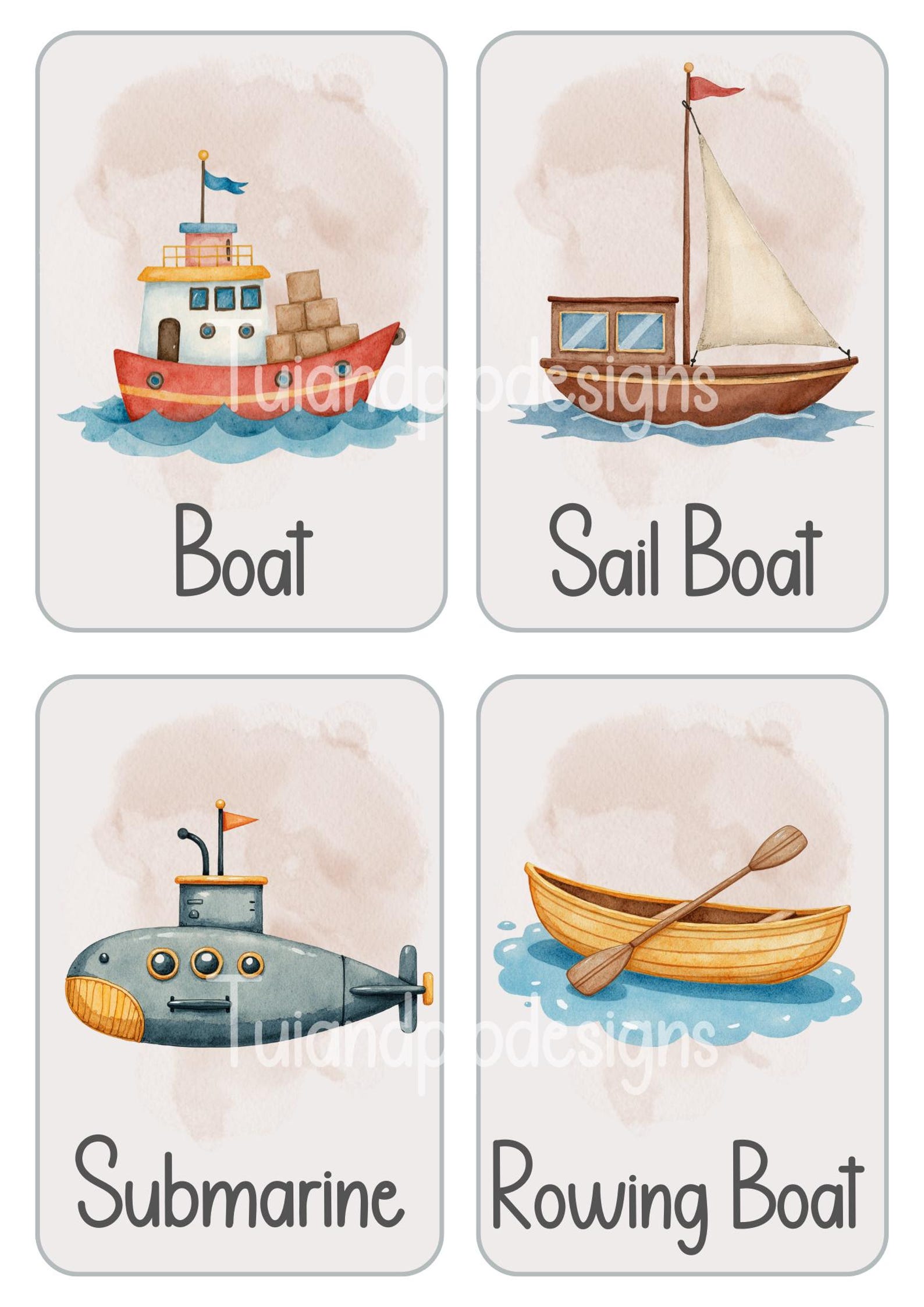 Watercolour Transport Flashcards: Kids Learning Resource (digital ...